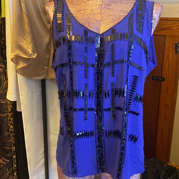 Cache | Tops | Cache Blue And Black Beaded Top | Poshmark